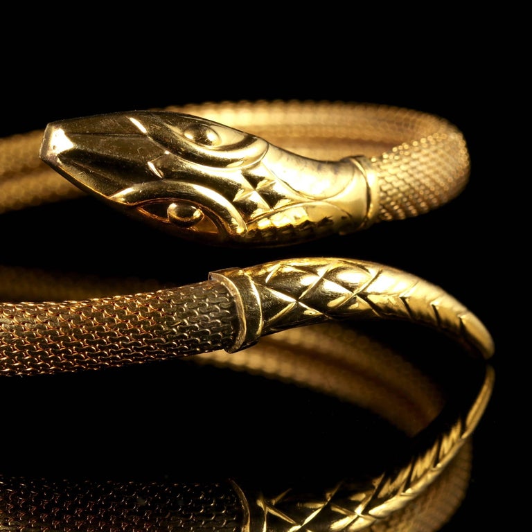 Antique Victorian Snake Bangle 18 Carat Gold Gilt, circa 1900 at 1stDibs