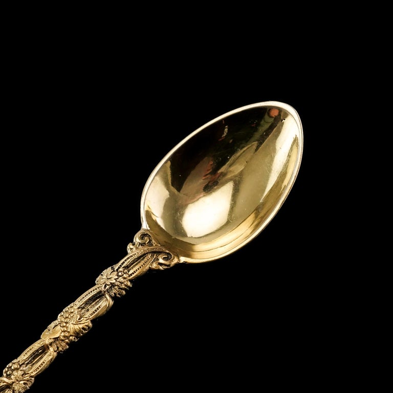 Antique Victorian Solid Silver Gilt 6 Teaspoons Vine Design Charles ...
