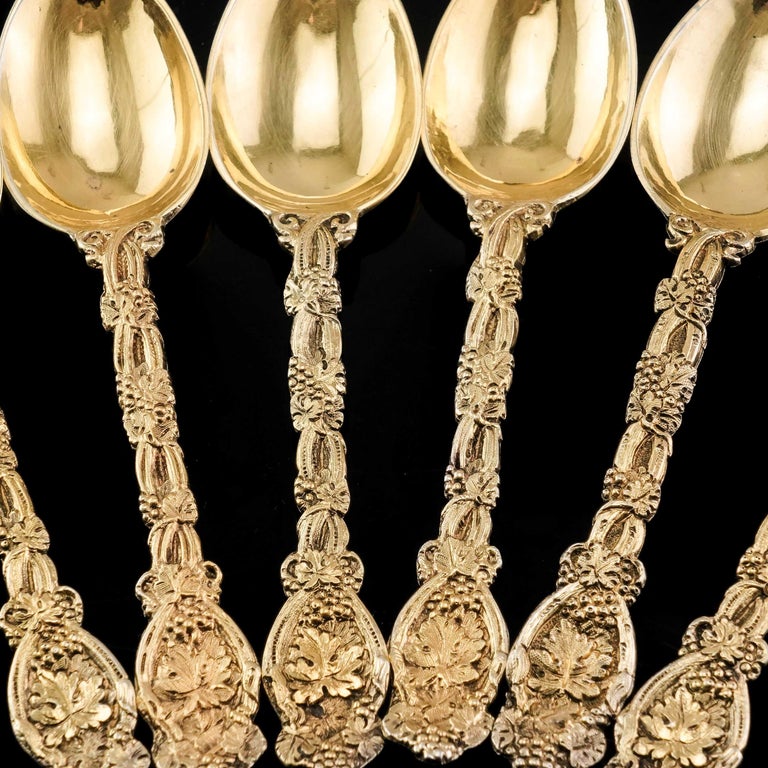 Antique Victorian Solid Silver Gilt 6 Teaspoons Vine Design Charles ...