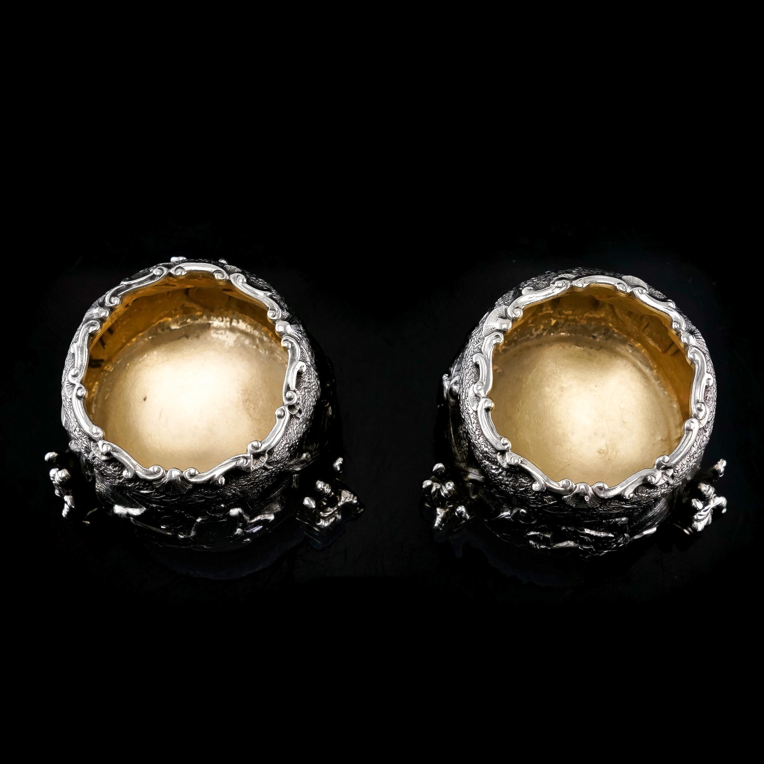 Antique Victorian Solid Silver 'Teniers Pattern' Salt Cellars, F B ...