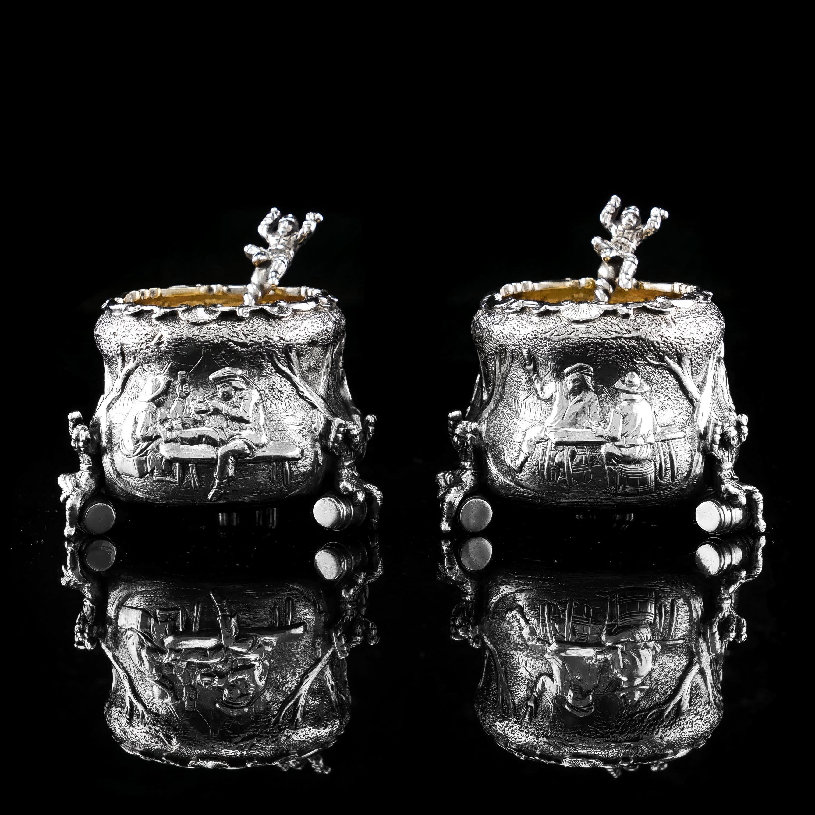 Antique Victorian Solid Silver 'Teniers Pattern' Salt Cellars, F B ...