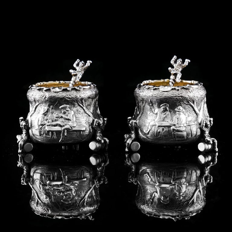 Antique Victorian Solid Silver 'Teniers Pattern' Salt Cellars, F B ...