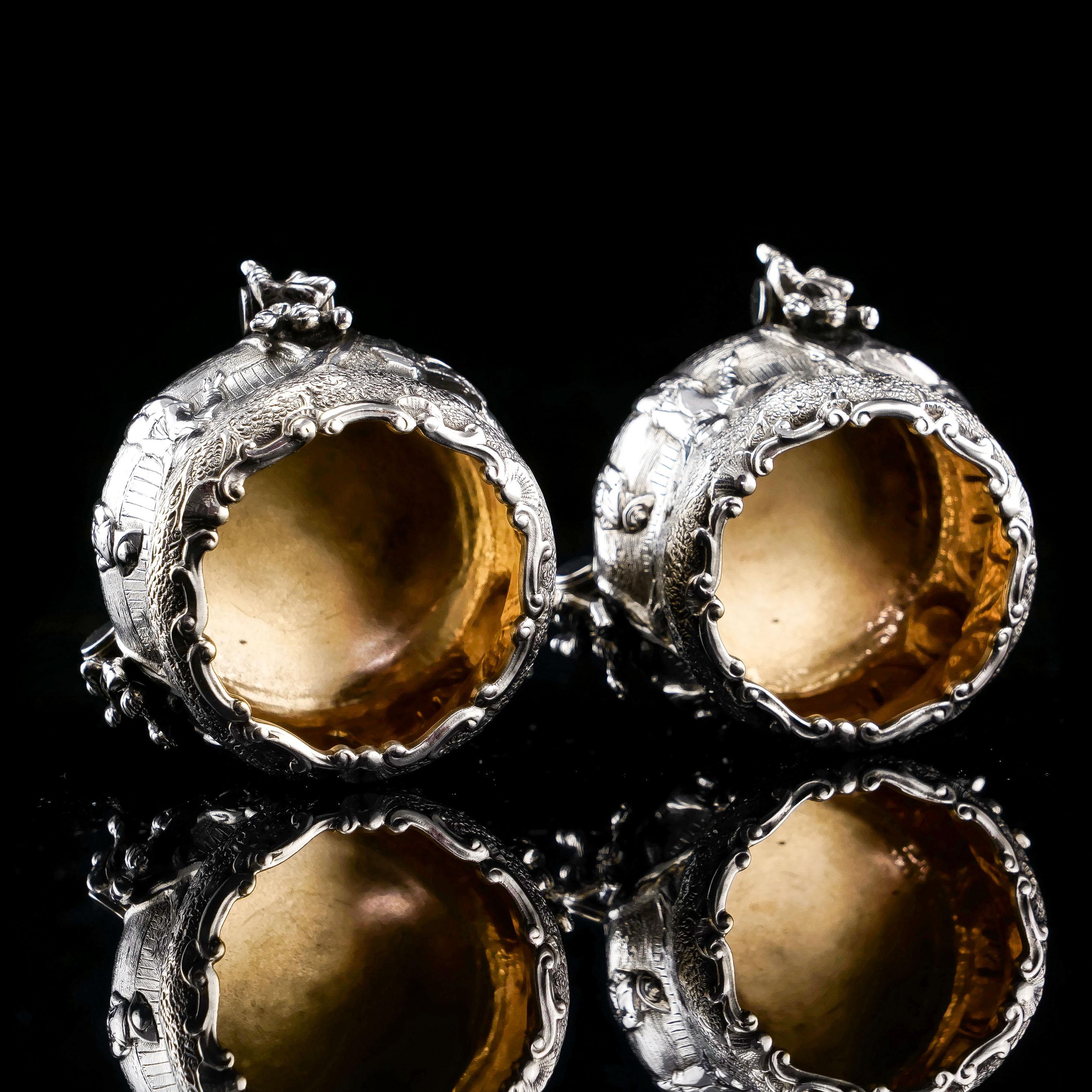 Antique Victorian Solid Silver 'Teniers Pattern' Salt Cellars, F B ...