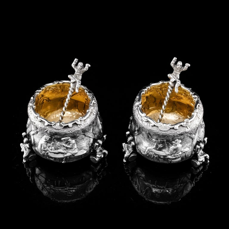 Antique Victorian Solid Silver 'Teniers Pattern' Salt Cellars, F B ...