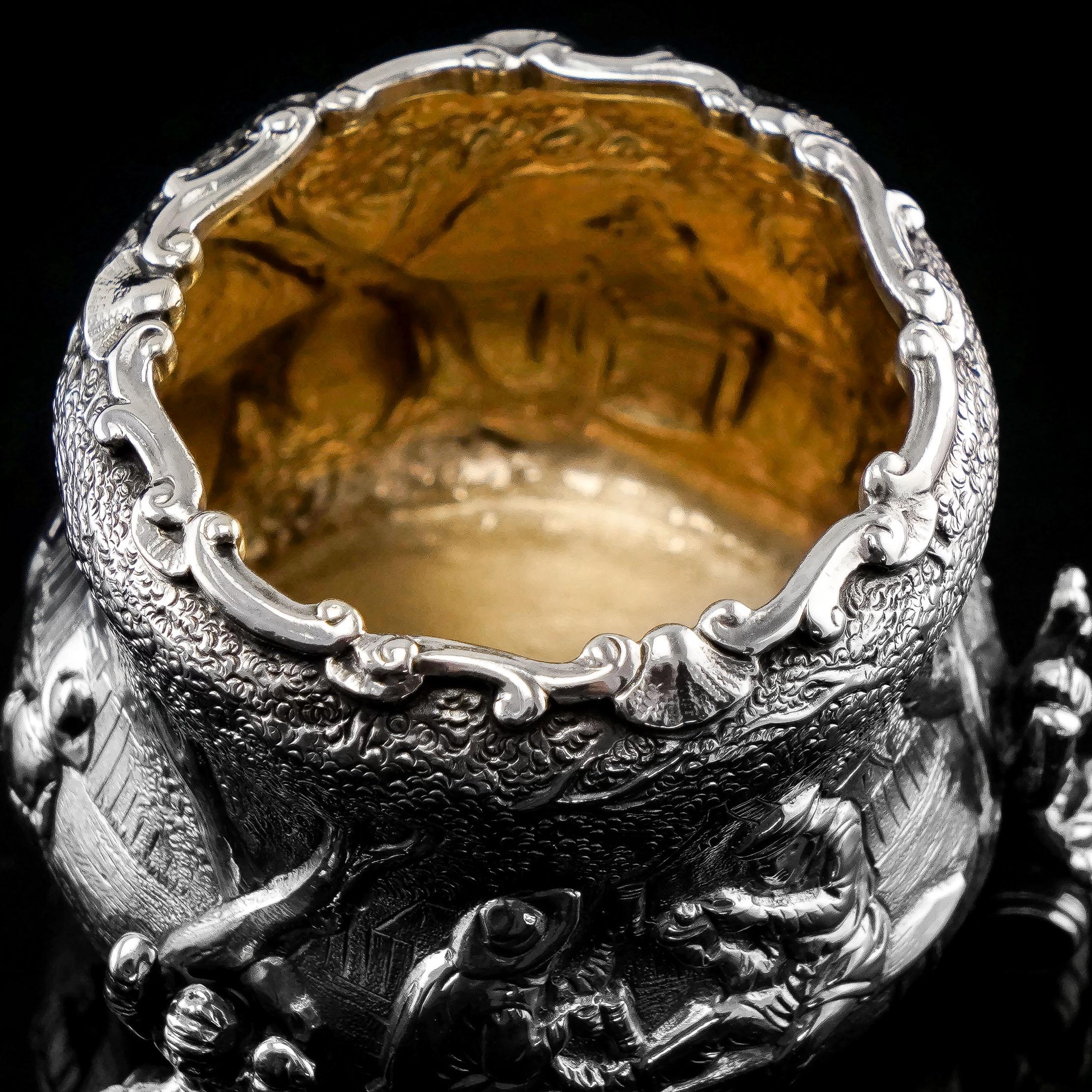 Antique Victorian Solid Silver 'Teniers Pattern' Salt Cellars, F B ...