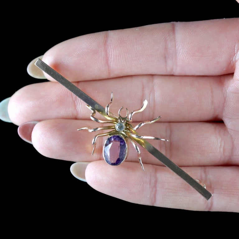 Antique Victorian Spider Brooch 9 Carat Gold Amethyst, circa 1900 at ...