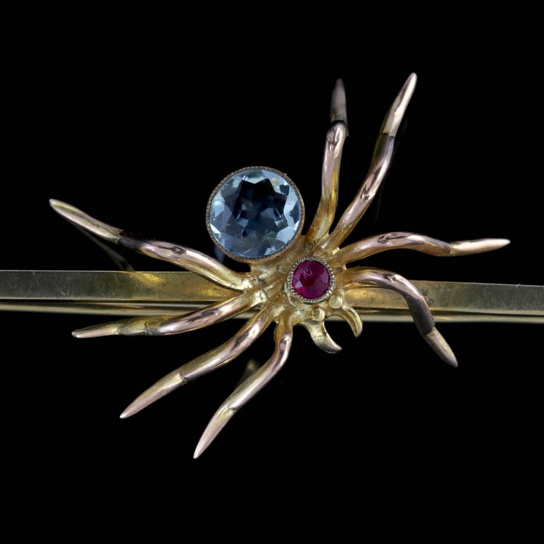 Antique Victorian Spider Brooch 9 Carat Gold Aquamarine, circa 1900 For ...