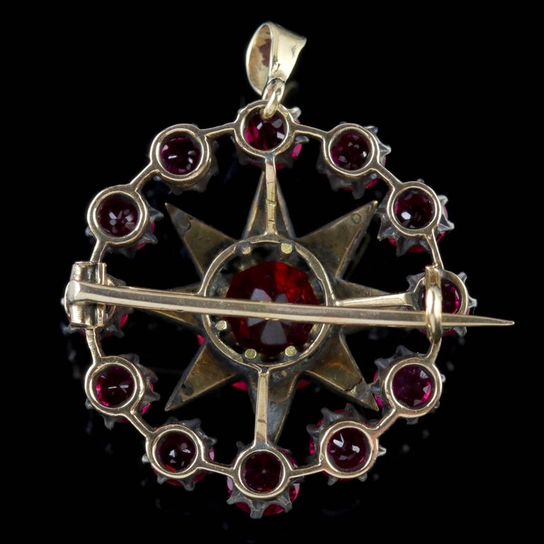 Antique Victorian Star Pendant Brooch Ruby Diamond Gold, circa 1900 For ...