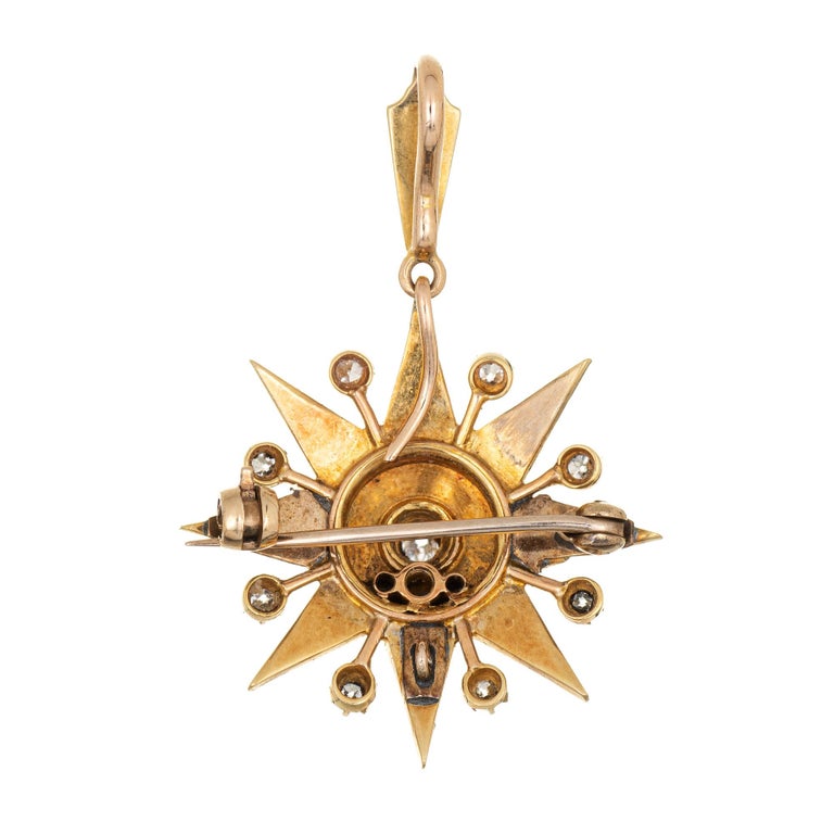 Antique Victorian Starburst Pendant 18k Yellow Gold Diamond Pearl ...