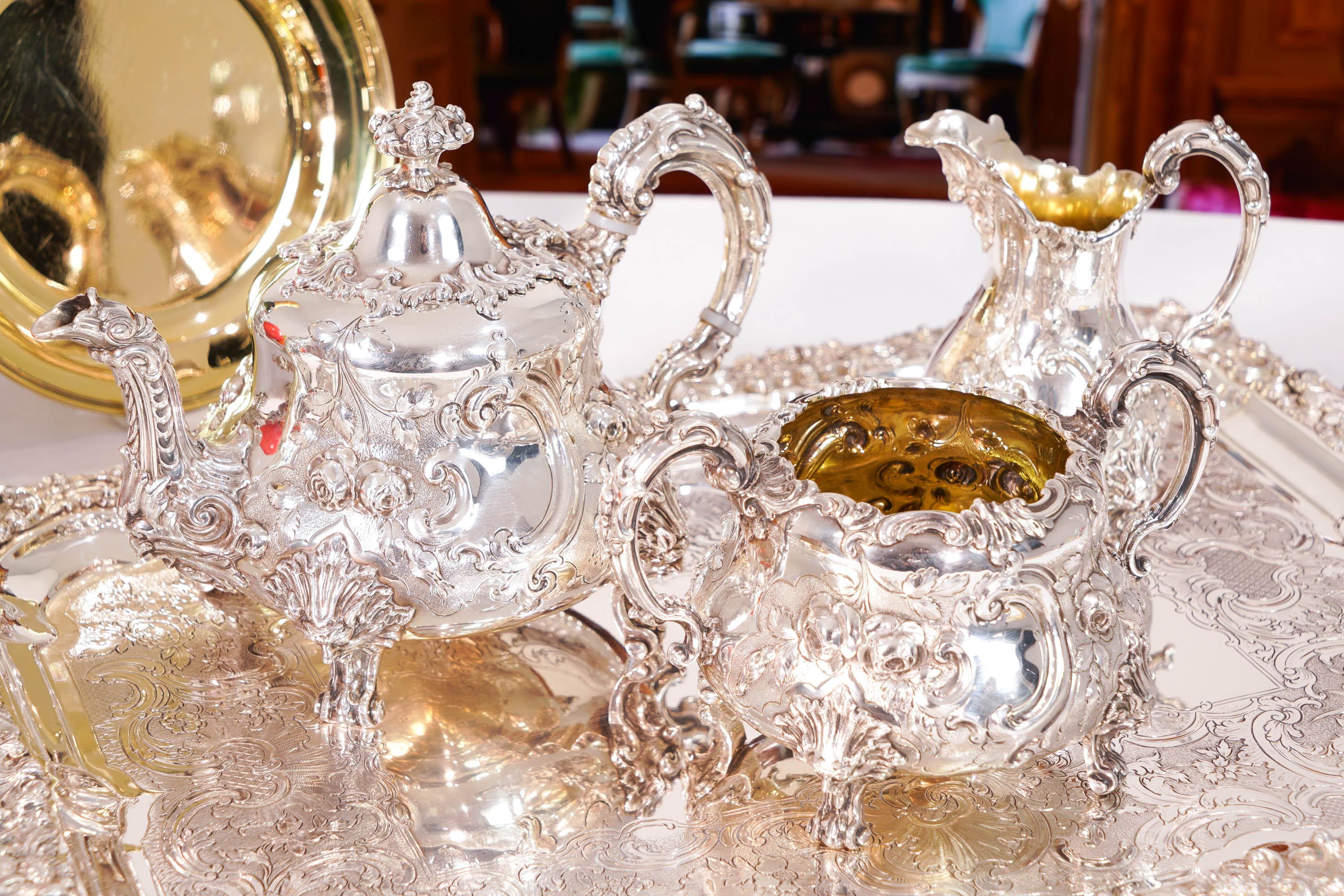 Antique Victorian Sterling Silver 3 Piece Tea Set/Service, Barnard 1857 ...