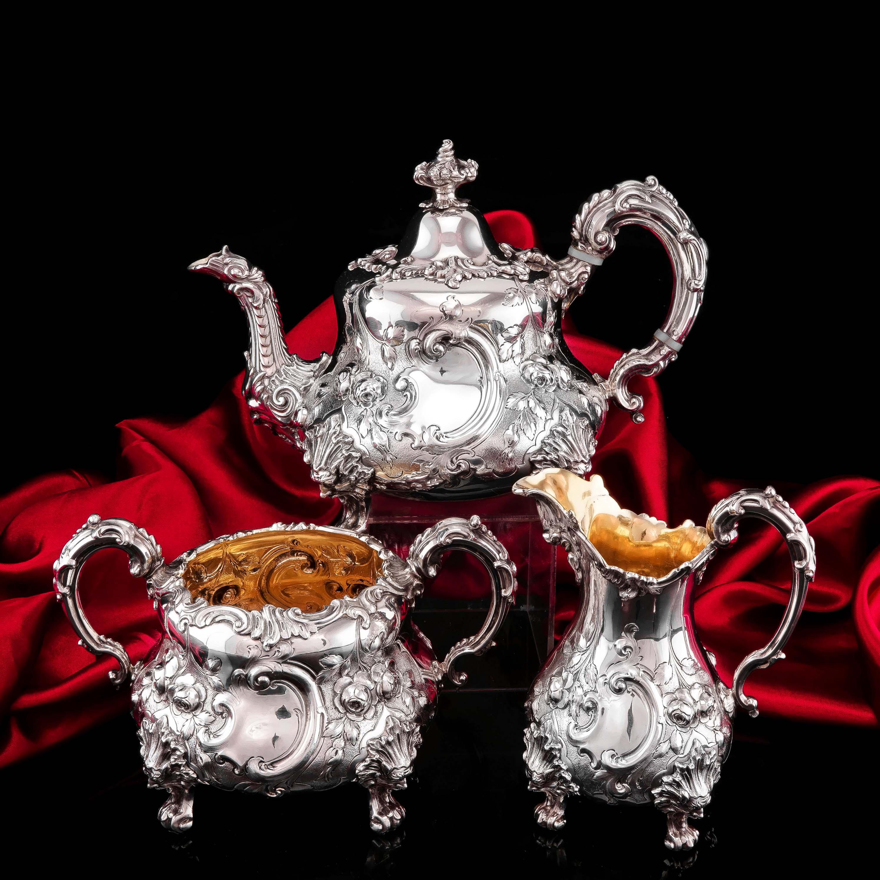 Antique Victorian Sterling Silver 3 Piece Tea Set/Service, Barnard 1857 ...