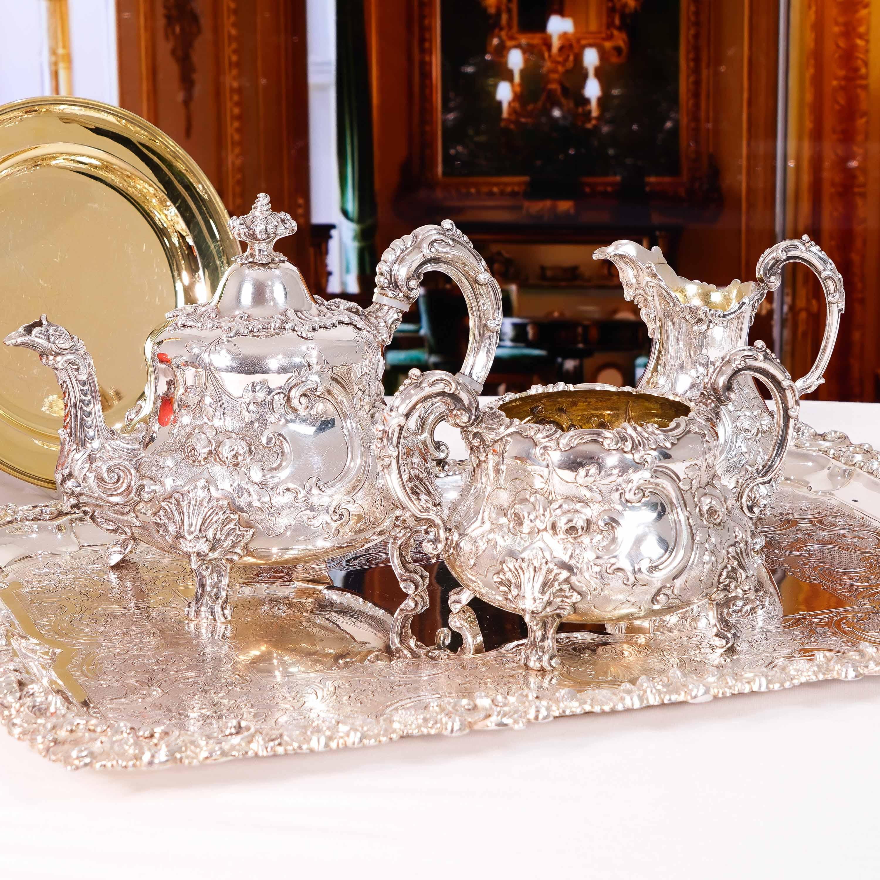 Antique Victorian Sterling Silver 3 Piece Tea Set/Service, Barnard 1857 ...