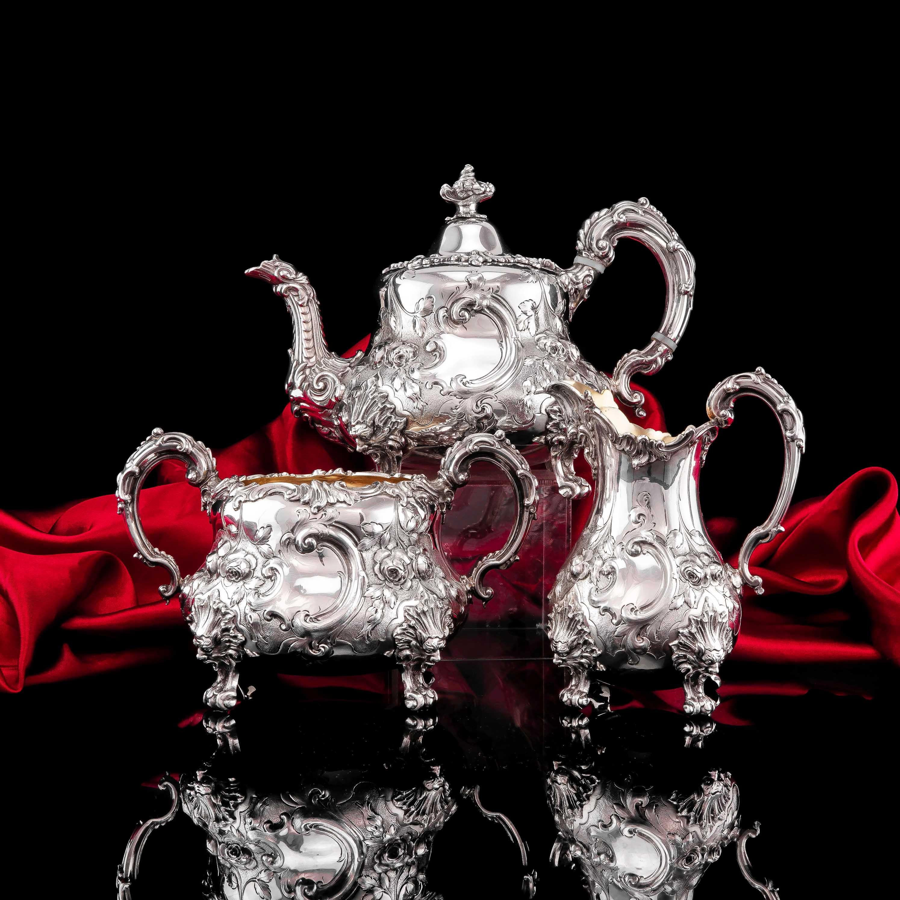 Antique Victorian Sterling Silver 3 Piece Tea Set/Service, Barnard 1857 ...