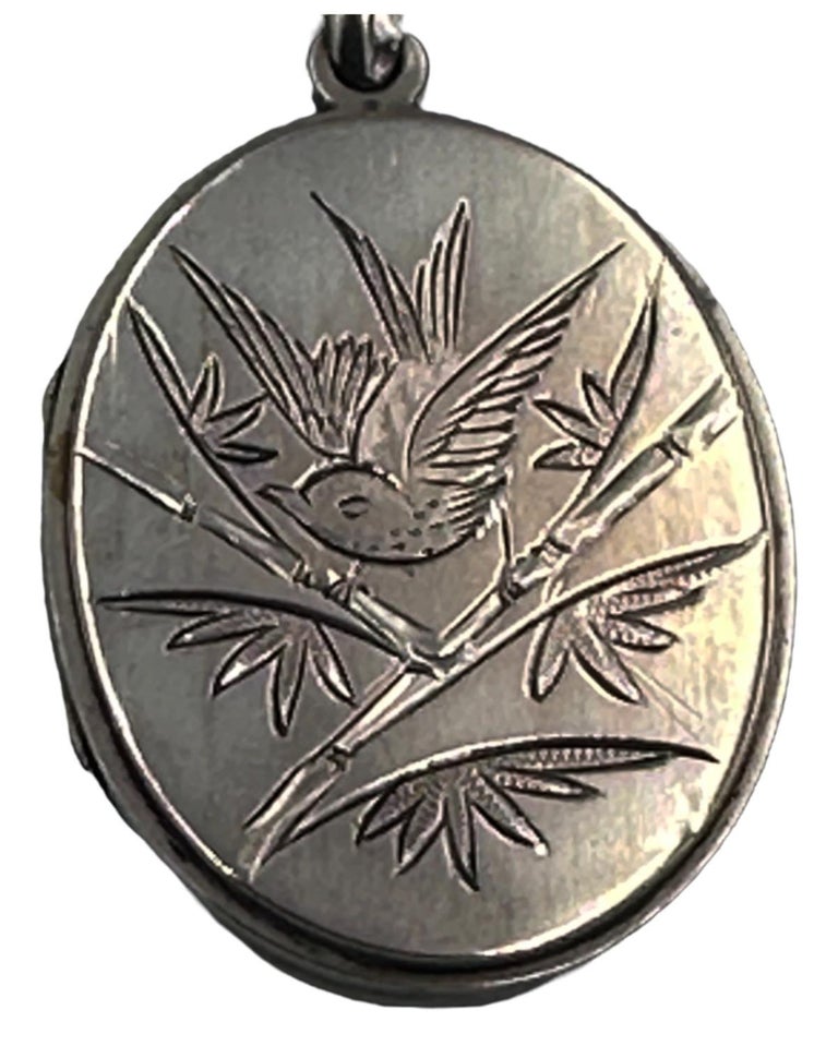 Antique Victorian Sterling Silver Aesthetic Bird Medium Locket Pendant ...