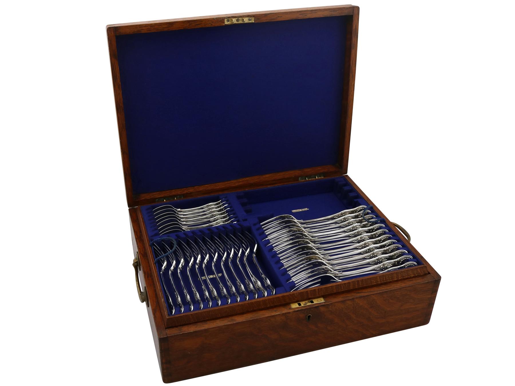 Antique Victorian Sterling Silver Canteen of Cutlery for 12 Persons at ...