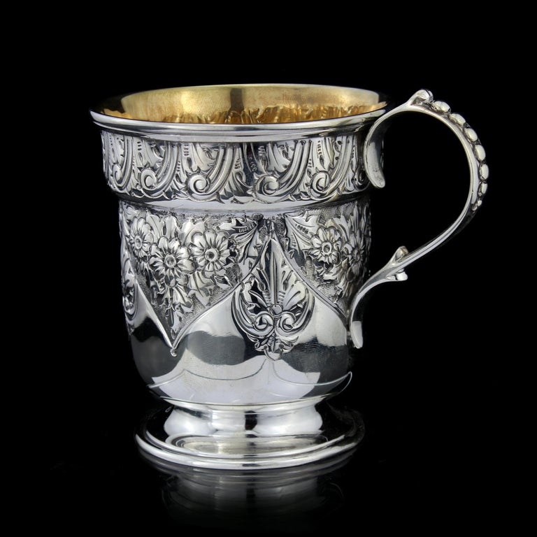 Antique Victorian Sterling Silver Chased Mug, Charles Edwards For Sale ...