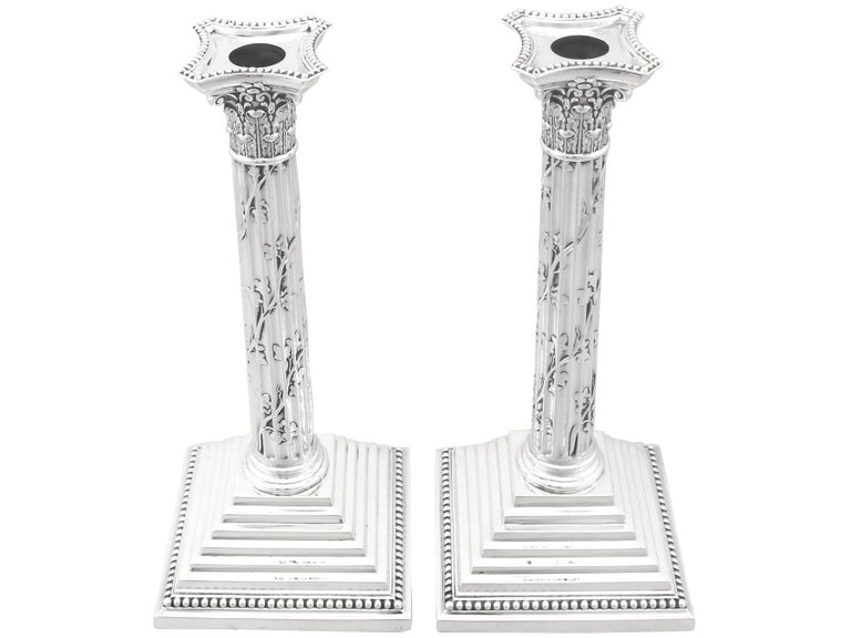Antique Victorian Sterling Silver Corinthian Column Candlesticks For ...