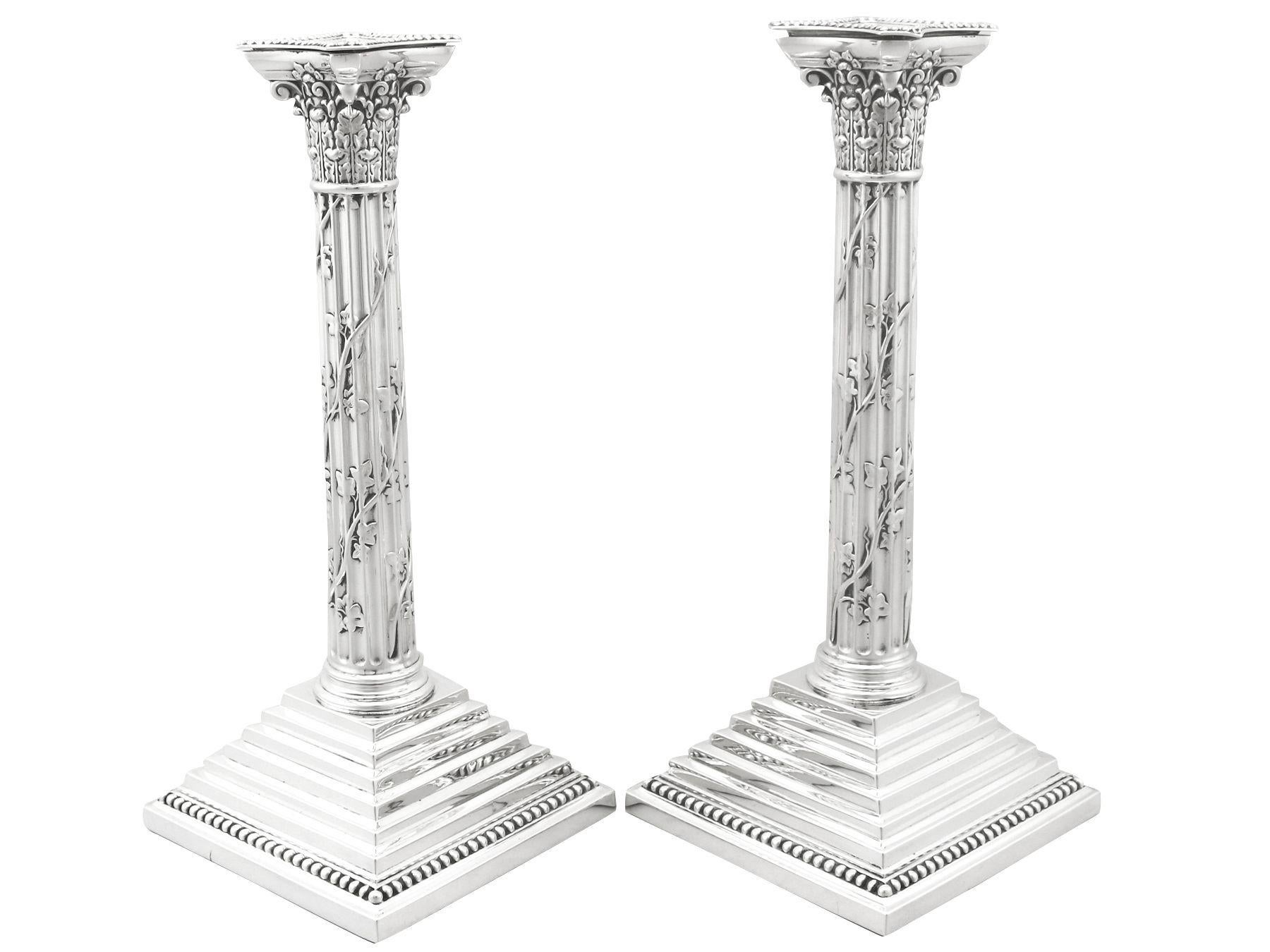 Antique Victorian Sterling Silver Corinthian Column Candlesticks at ...
