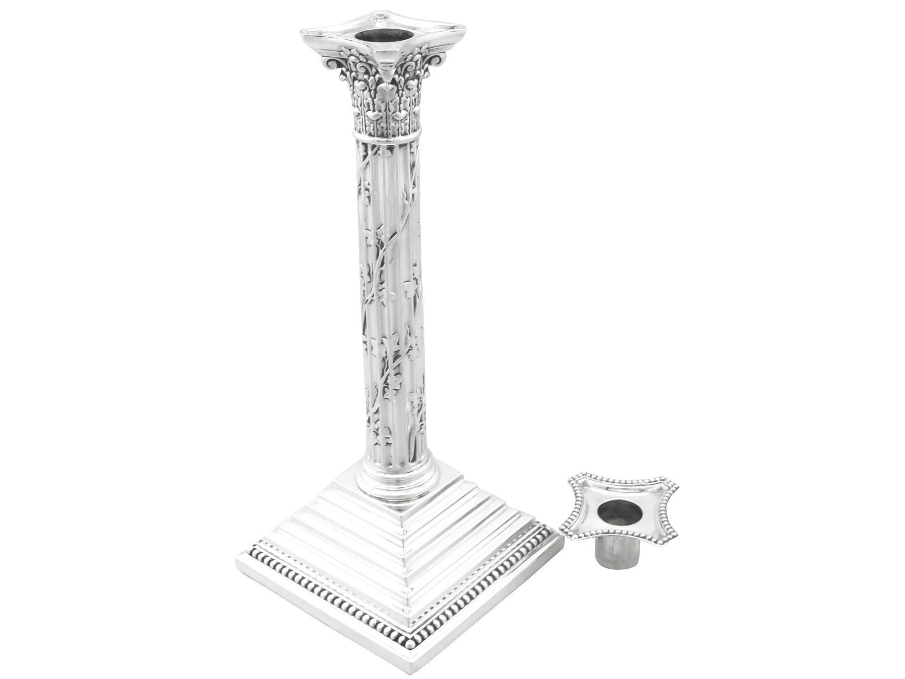 Antique Victorian Sterling Silver Corinthian Column Candlesticks at ...