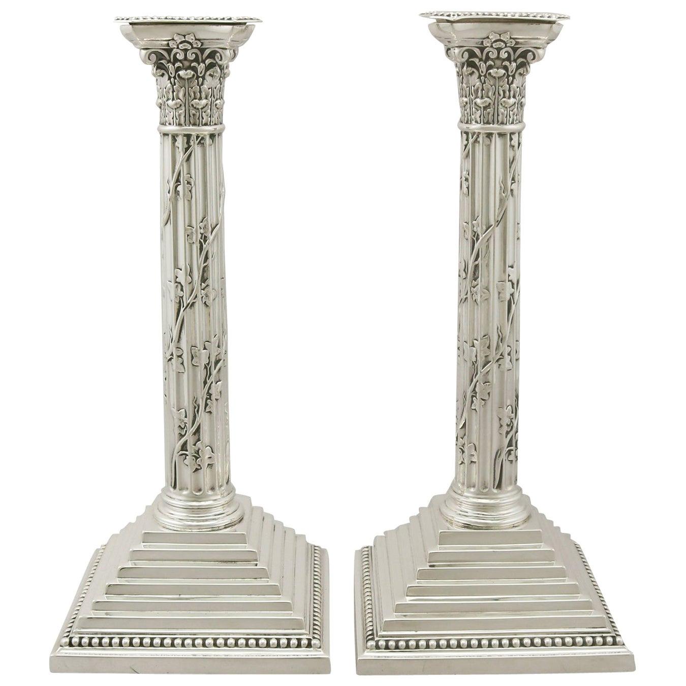 Antique Sterling Silver Corinthian Column Candlesticks, 1771 at 1stDibs