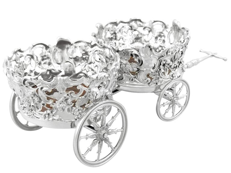 Antique Victorian Sterling Silver Double Coaster Trolley For Sale at ...