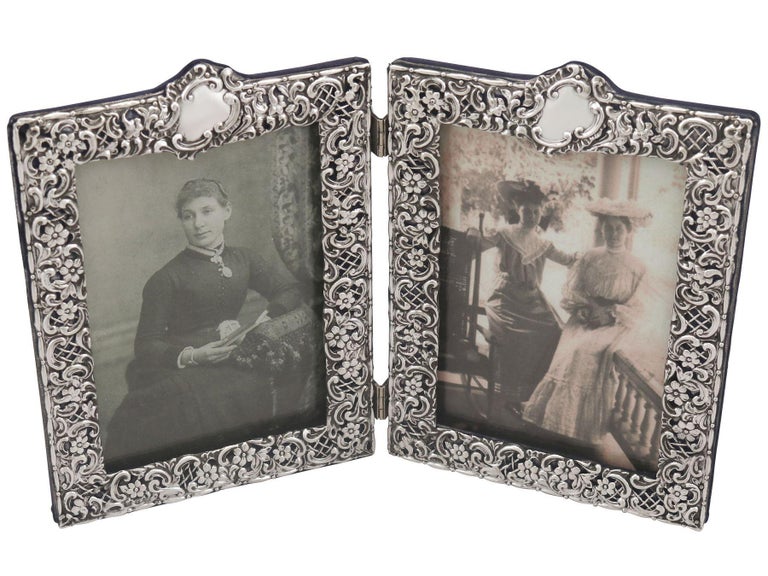 Antique Victorian Sterling Silver Double Photograph Frame, 1895 at 1stDibs