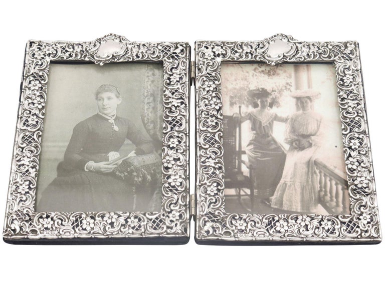 Antique Victorian Sterling Silver Double Photograph Frame, 1895 at 1stDibs