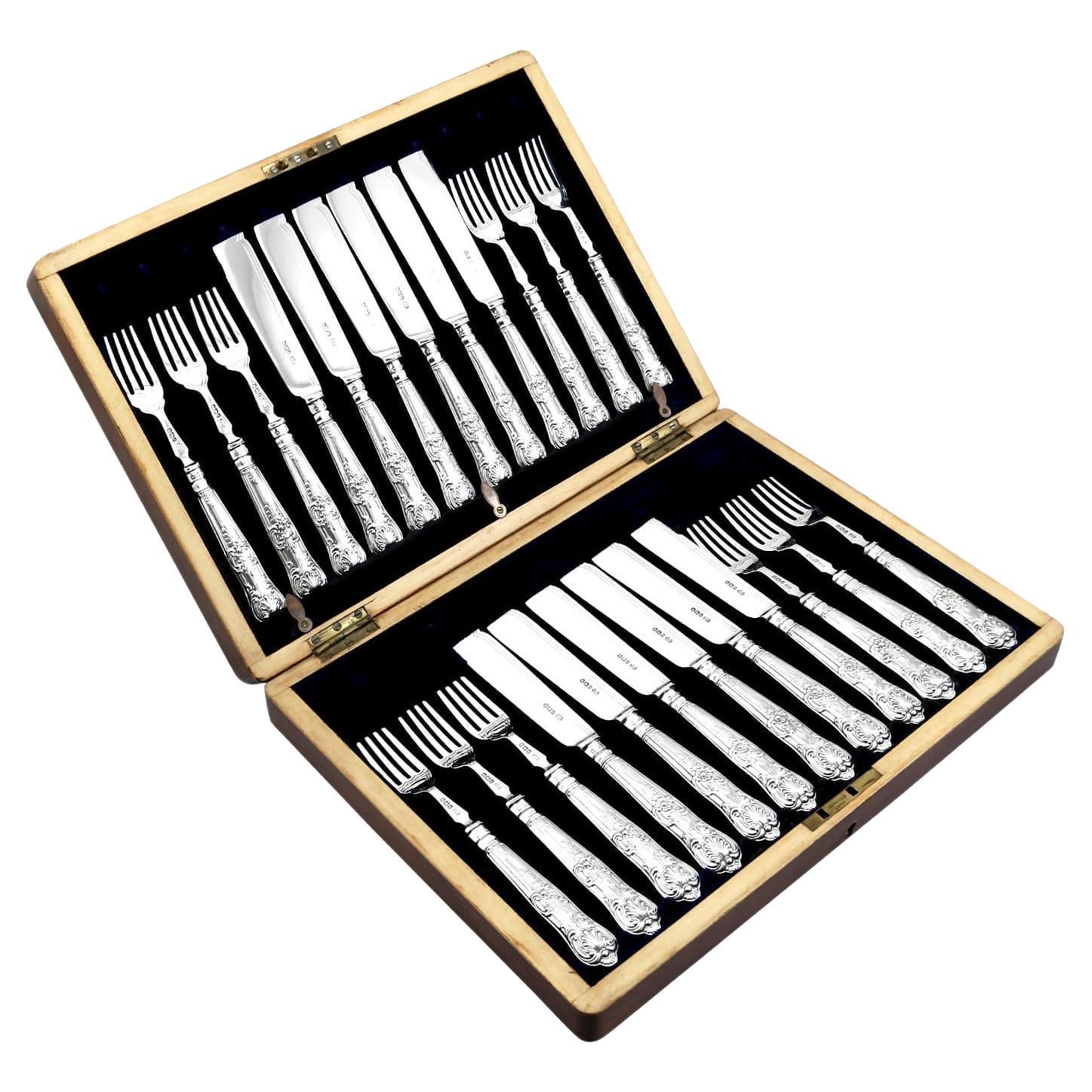 Victorian English Sterling Silver and Mother of Pearl Fish Service for ...