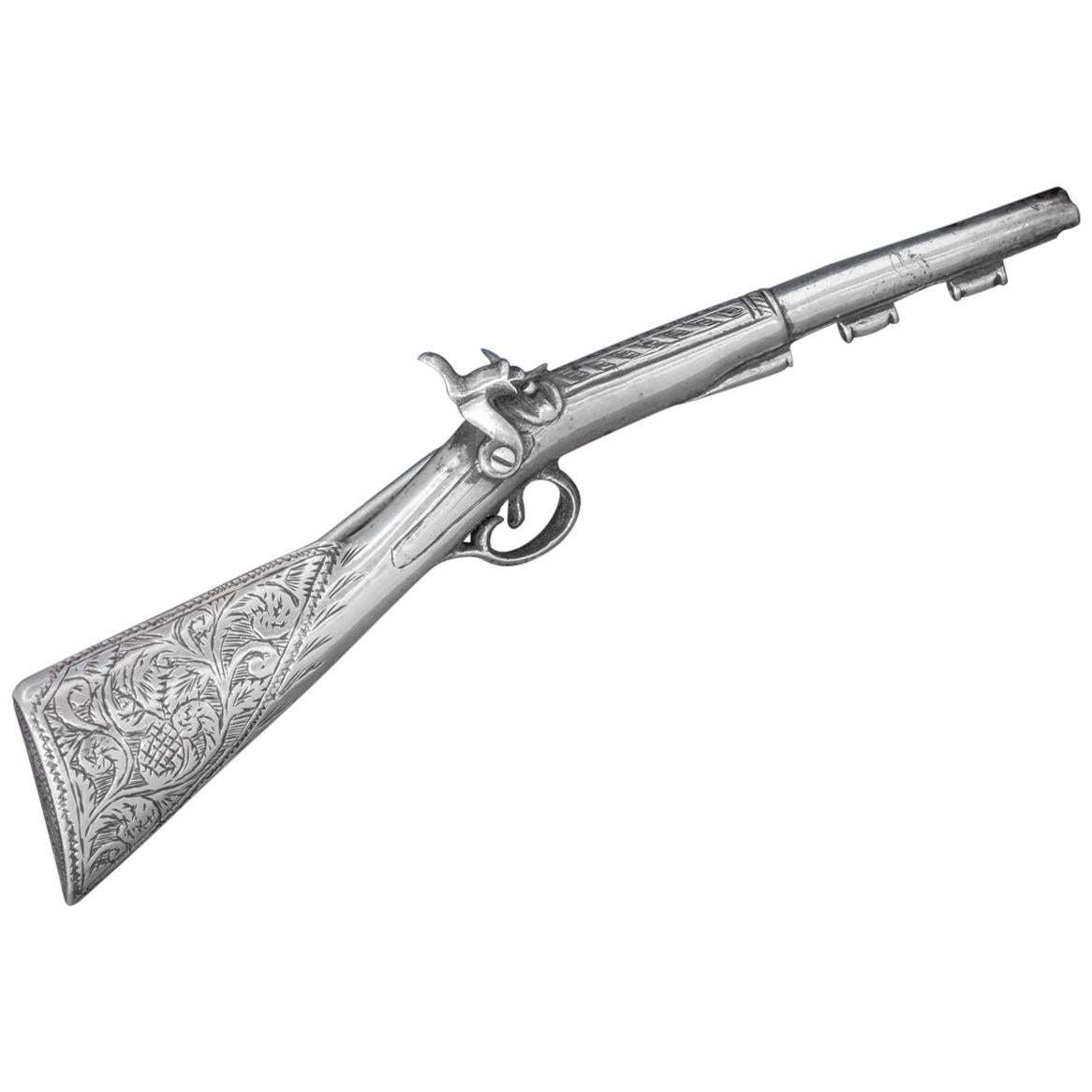 Antique Victorian Sterling Silver Flintlock Musket Brooch, circa 1880 ...