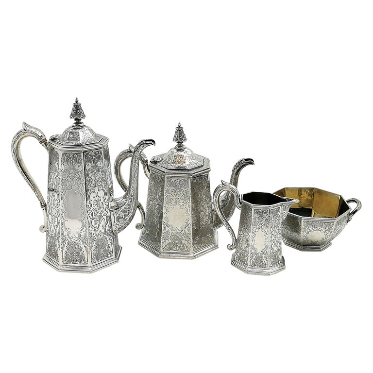 Antique Victorian Sterling Silver Four-Piece Tea Set 1854 Teapot Coffee ...