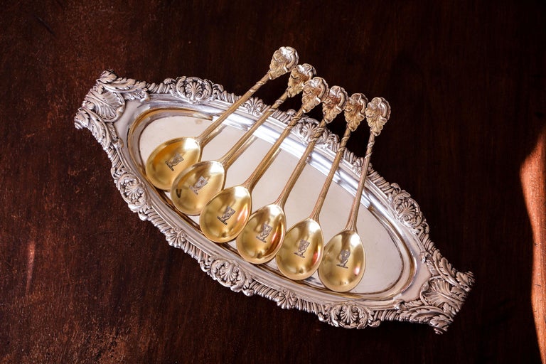 Antique Victorian Sterling Silver Gilt Set of 6 Spoons, Francis Higgins ...
