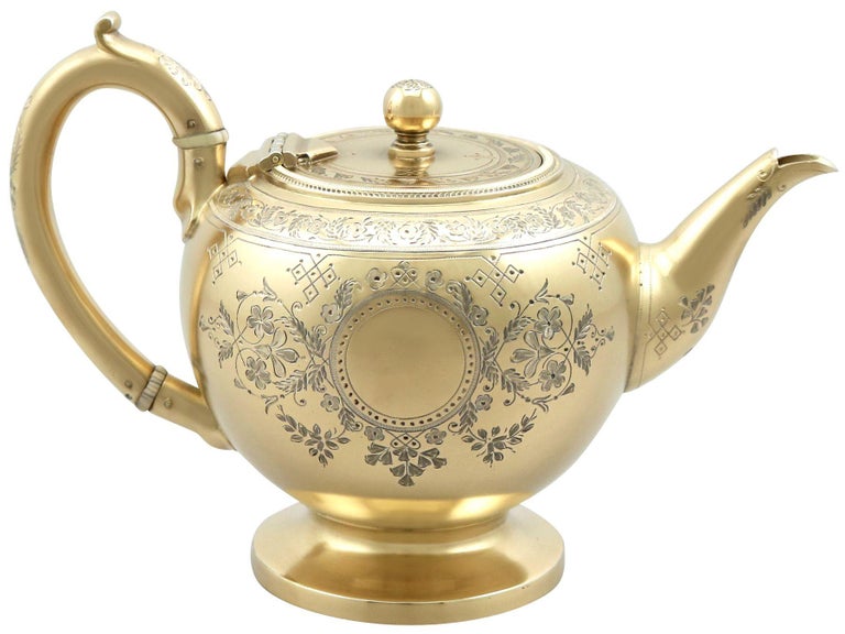 Antique Victorian Sterling Silver Gilt Three Piece Bachelor Tea Service ...