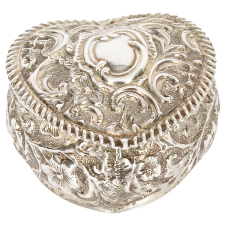 Antique Victorian Sterling Silver Heart Pill Box Henry Matthew ...