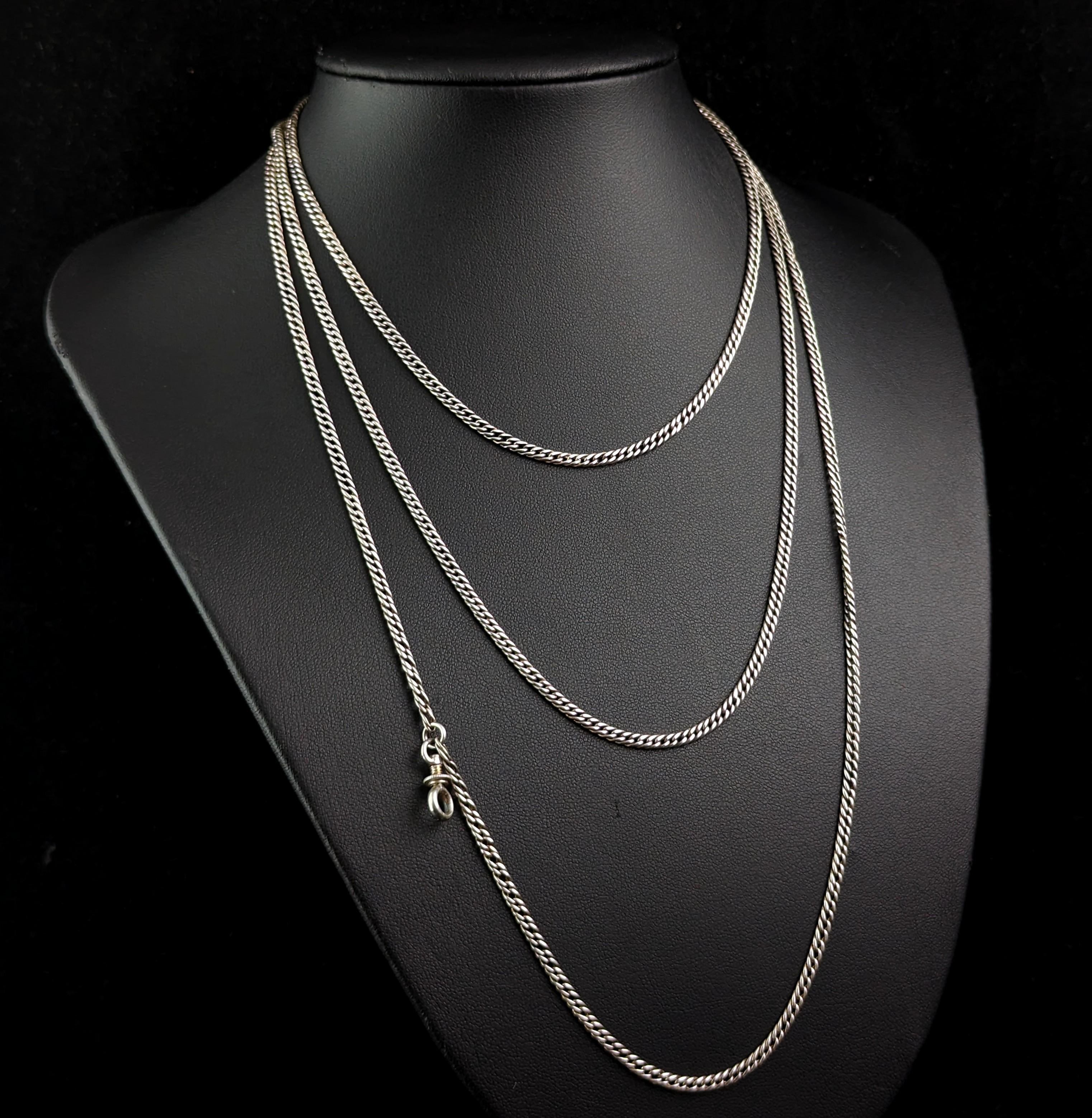 Antique Victorian sterling silver long chain necklace, Curb link For ...