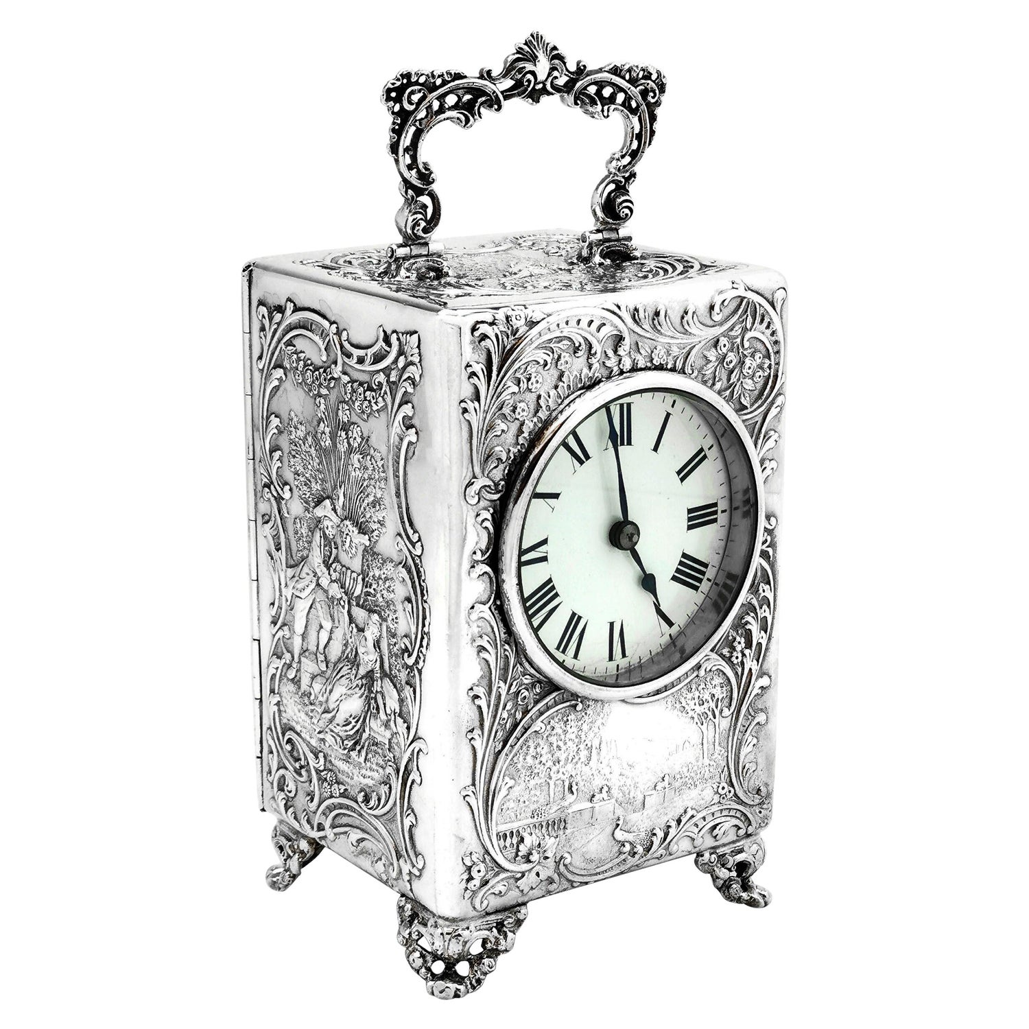 Antique Victorian Sterling Silver Mantle Carriage Clock, 1899 - Michael ...