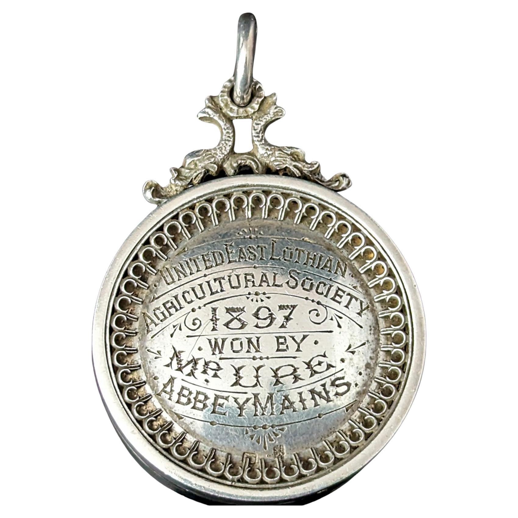 Antique Victorian sterling silver medal pendant, Medallion, Agriculture ...