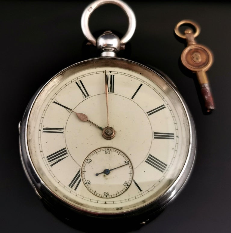 Montre de poche victorienne ancienne en argent sterling, mouvement ...