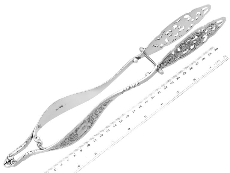 Antique Victorian Sterling Silver Serving Tongs For Sale at 1stDibs