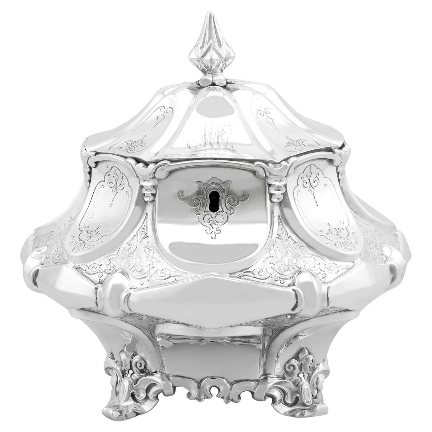 Antique Victorian Sterling Silver Tea Caddy/Biscuit Box For Sale at 1stDibs