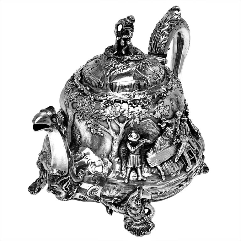 Antique Victorian Sterling Silver Teapot Teniers Style, 1839 For Sale ...