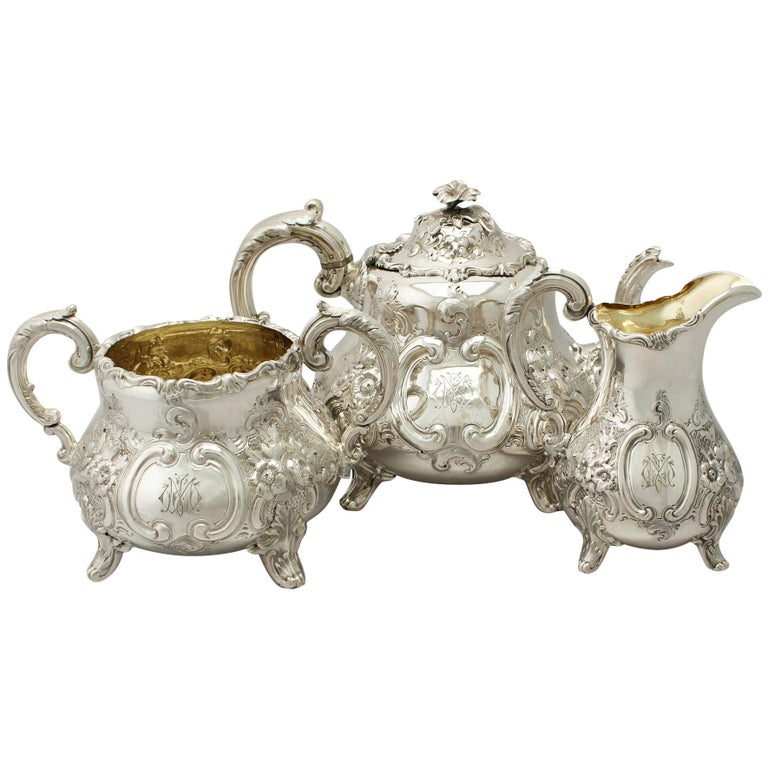 Antique Victorian Sterling Silver Three-Piece Tea Set at 1stDibs