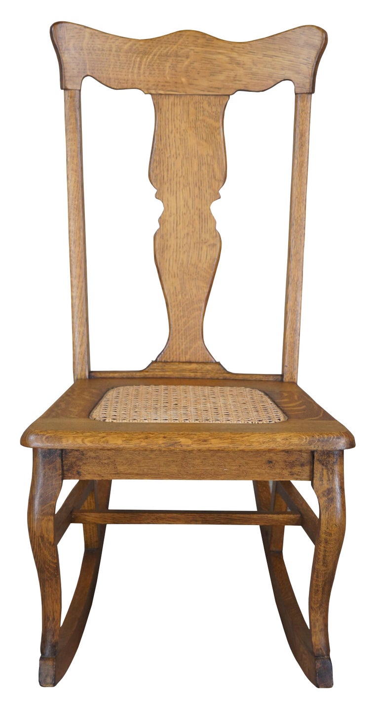 Antique Victorian Stomps Burkhardt Quartersawn Oak Caned Rocker Rocking ...