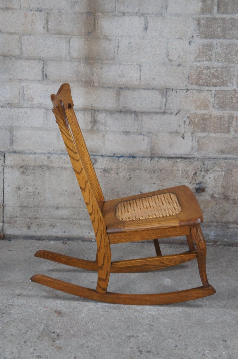 Antique Victorian Stomps Burkhardt Quartersawn Oak Caned Rocker Rocking ...