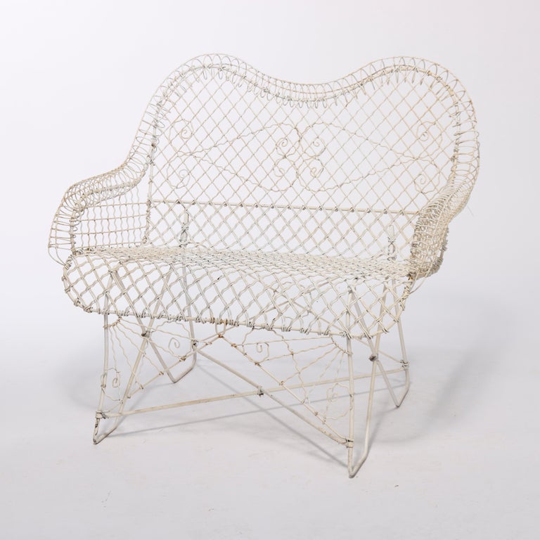 Antique Victorian Style Wire Garden Settee 20th C at 1stDibs