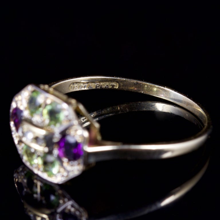 Antique Victorian Suffragette Ring Diamond Amethyst Peridot 18 Carat ...