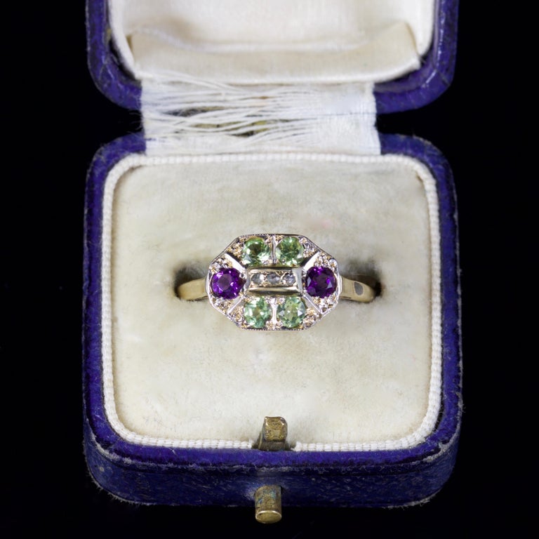 Antique Victorian Suffragette Ring Diamond Amethyst Peridot 18 Carat ...