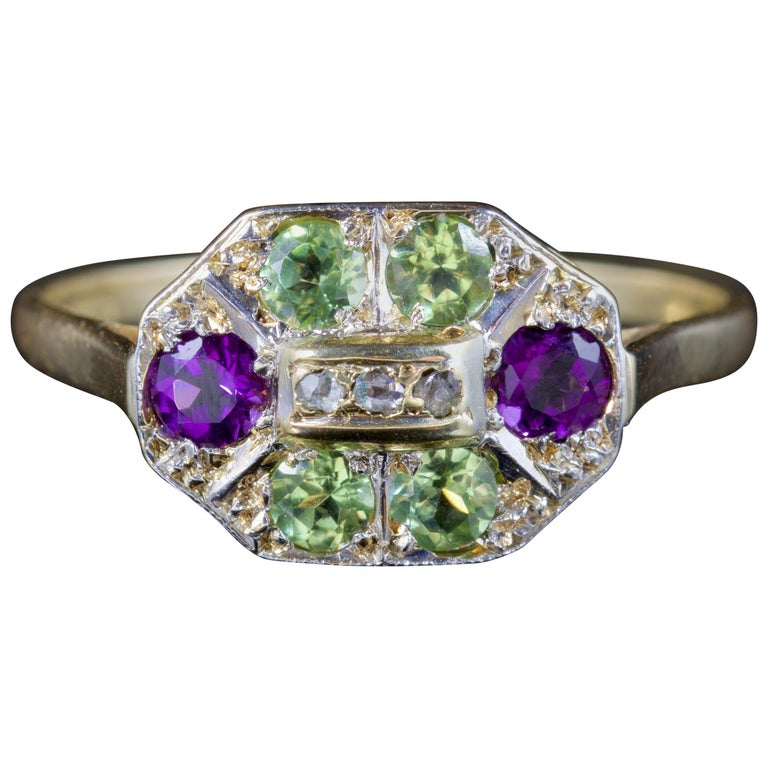Antique Victorian Suffragette Ring Diamond Amethyst Peridot 18 Carat ...