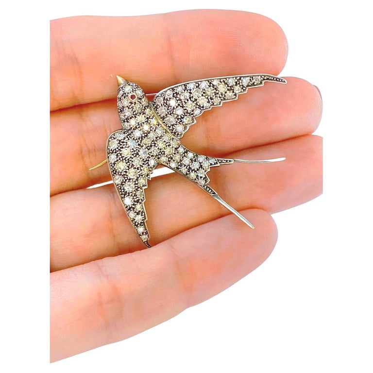 Antique Victorian Swallow Diamond Brooch For Sale at 1stDibs
