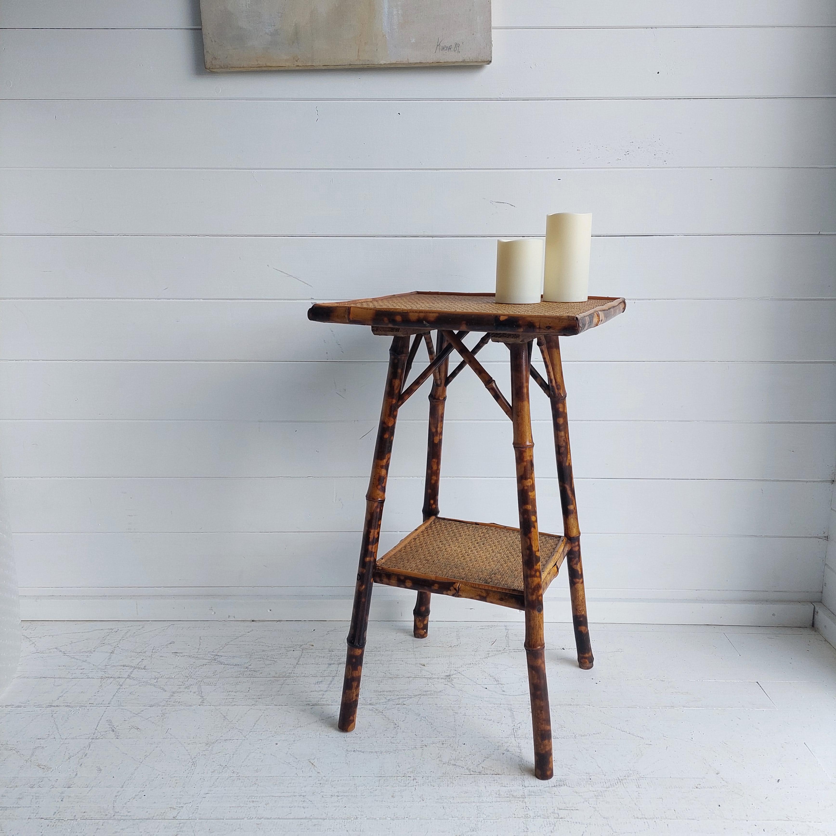 Antique Victorian Tiger Bamboo Two Tier Side table Original Grasscloth ...