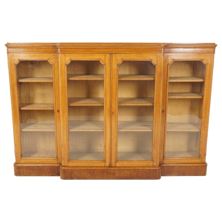 Antique Victorian Tiger Oak Breakfront Display Cabinet, Scotland 1880 ...